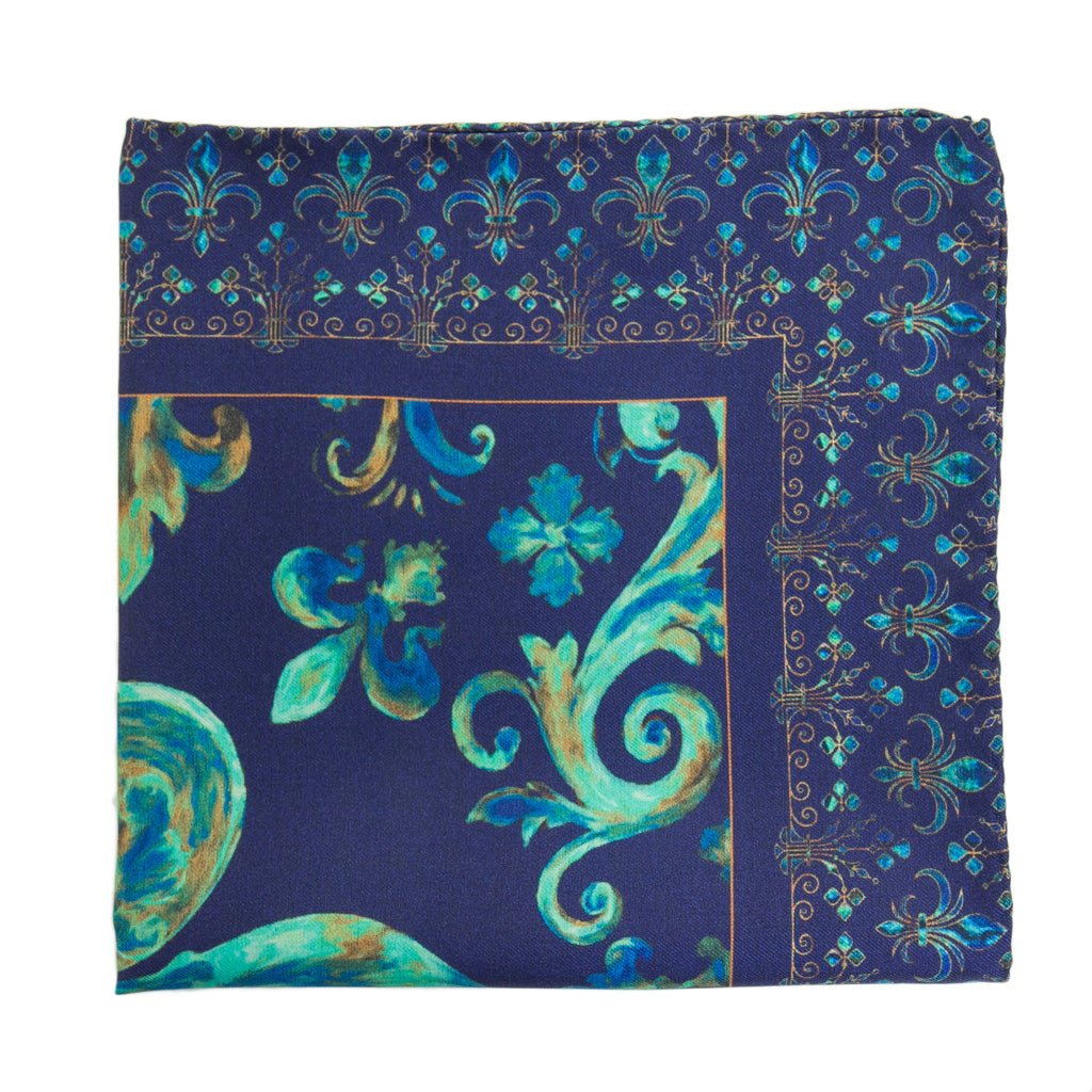 Fleur De Lis in Royal Blue, Aqua and Clematis Pocket Square – Dapper Classics®