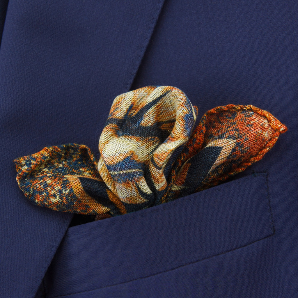 Pocket Square with Rust, Tan and Navy Feathers – Dapper Classics®