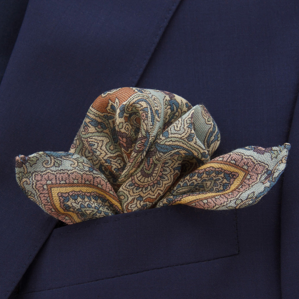 Paisley in Taupe, Sky Blue, Peach, and Bay Pocket Square – Dapper Classics®