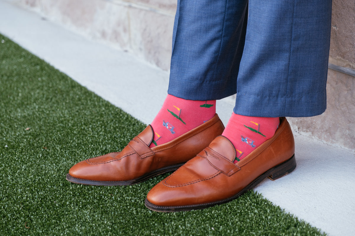 Coral with Ash and Sky Blue, Lemon, and Green Golf Cart Cotton Sock Li – Dapper Classics®