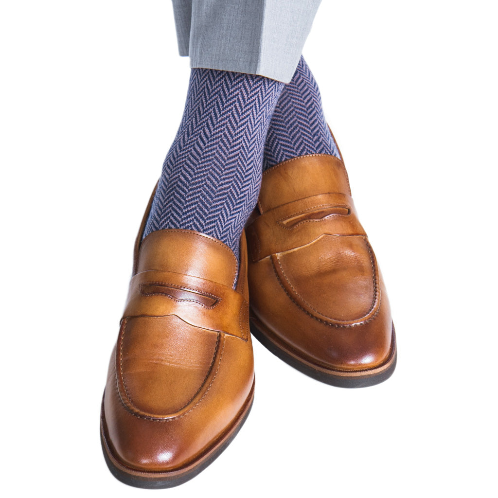Dress Navy with Elderberry Herringbone Fine Merino Sock Linked Toe OTC – Dapper Classics®