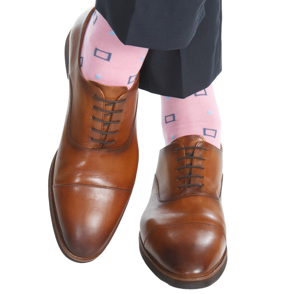 Pink with Indigo and Sky Blue Square and Dot Cotton Sock Linked Toe OT – Dapper Classics®