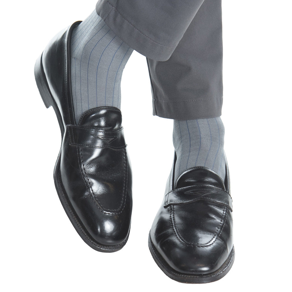 Steel with Indigo Vertical Stripe Cotton Sock Linked Toe Mid-Calf – Dapper Classics®