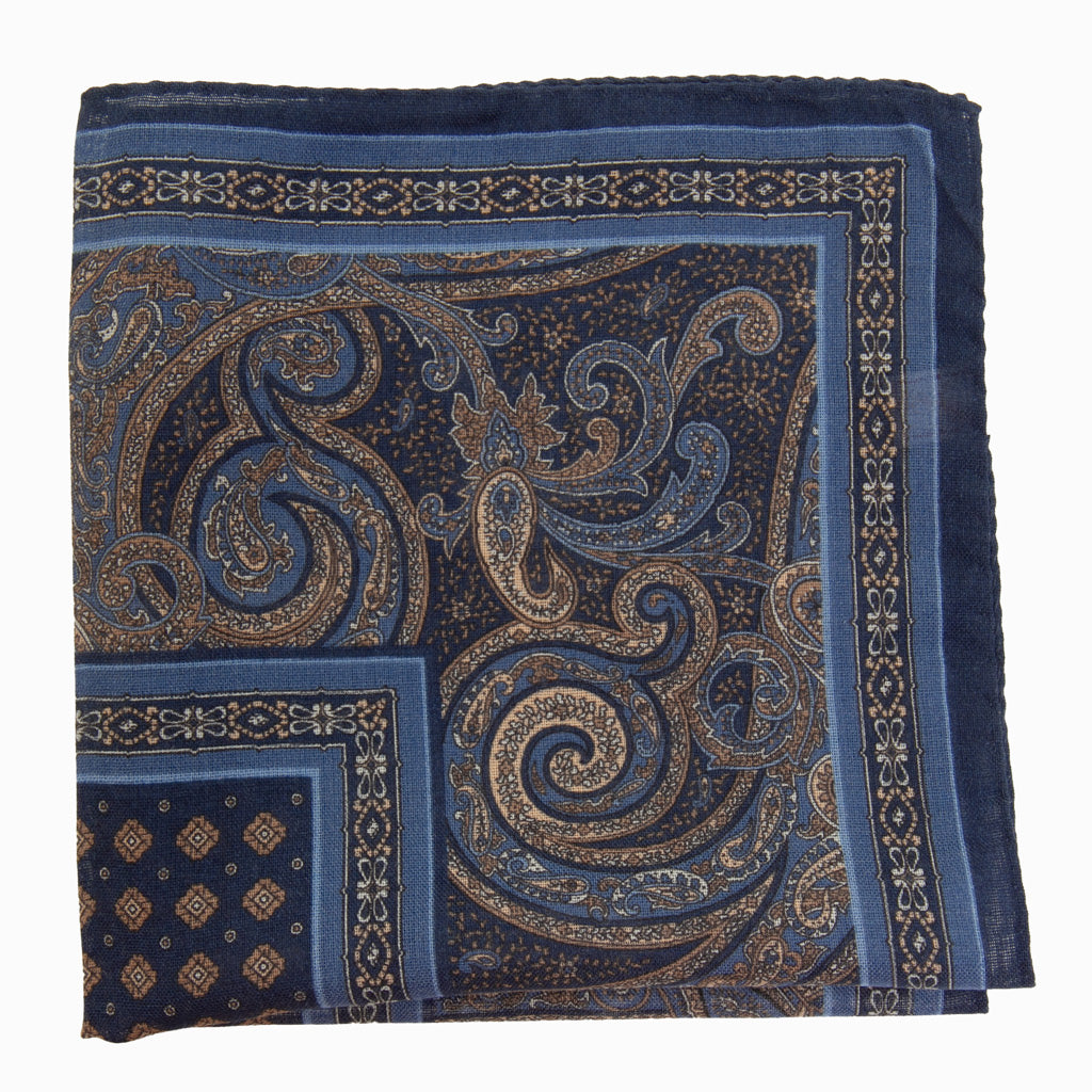 Paisley Neat with Navy, Indigo Blue and Taupe Pocket Square – Dapper Classics®