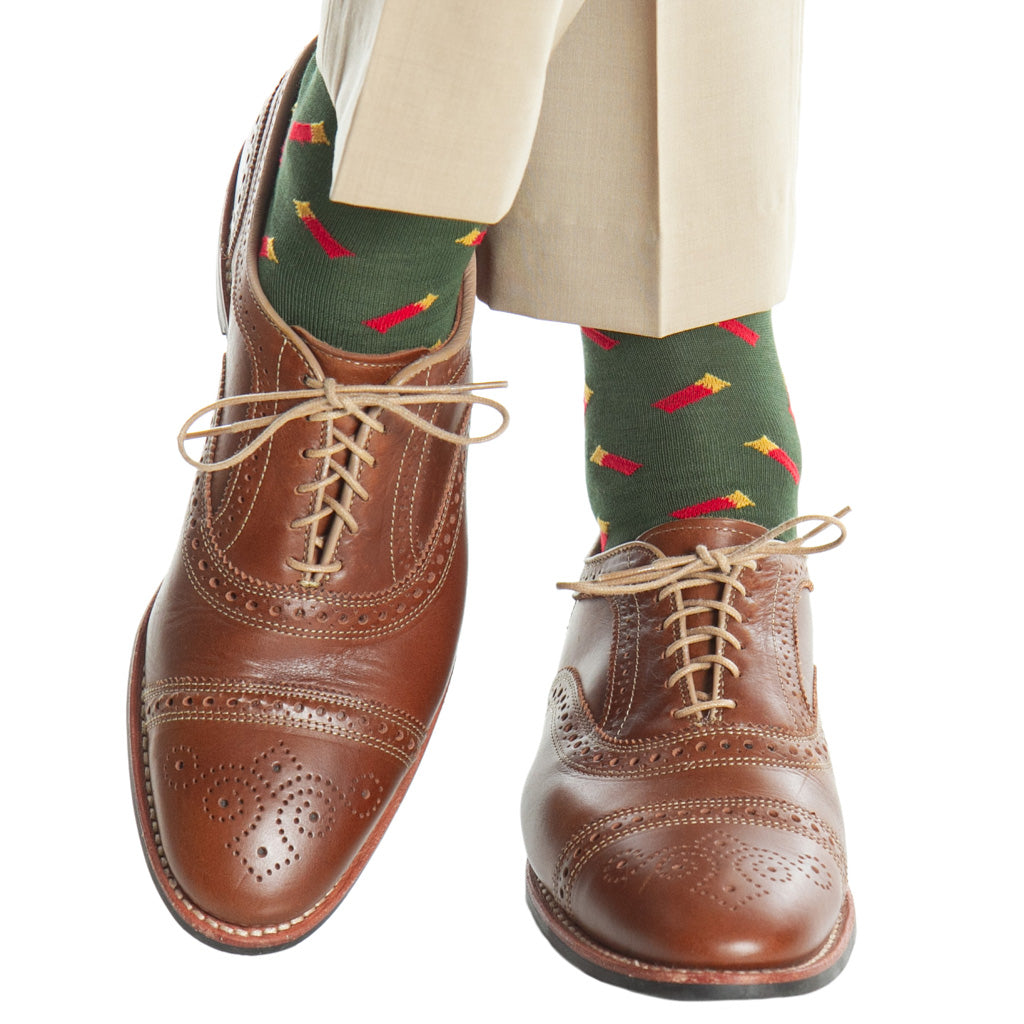Forest Green with Red, Saffron, and Black Shotgun Shells Cotton Mid-Ca – Dapper Classics®