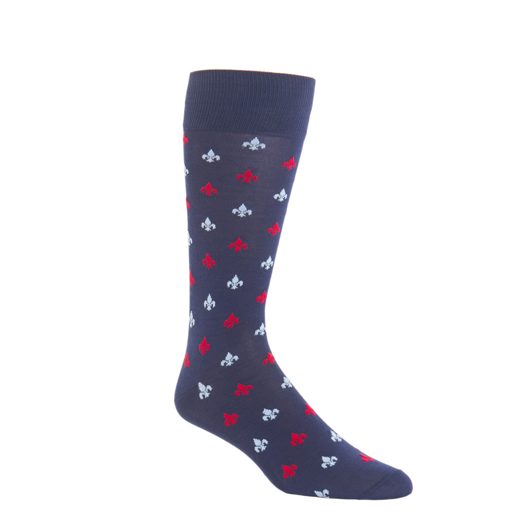 Classic Navy with Red and Sky Blue Fleur De Lis Cotton Sock Linked Toe – Dapper Classics®