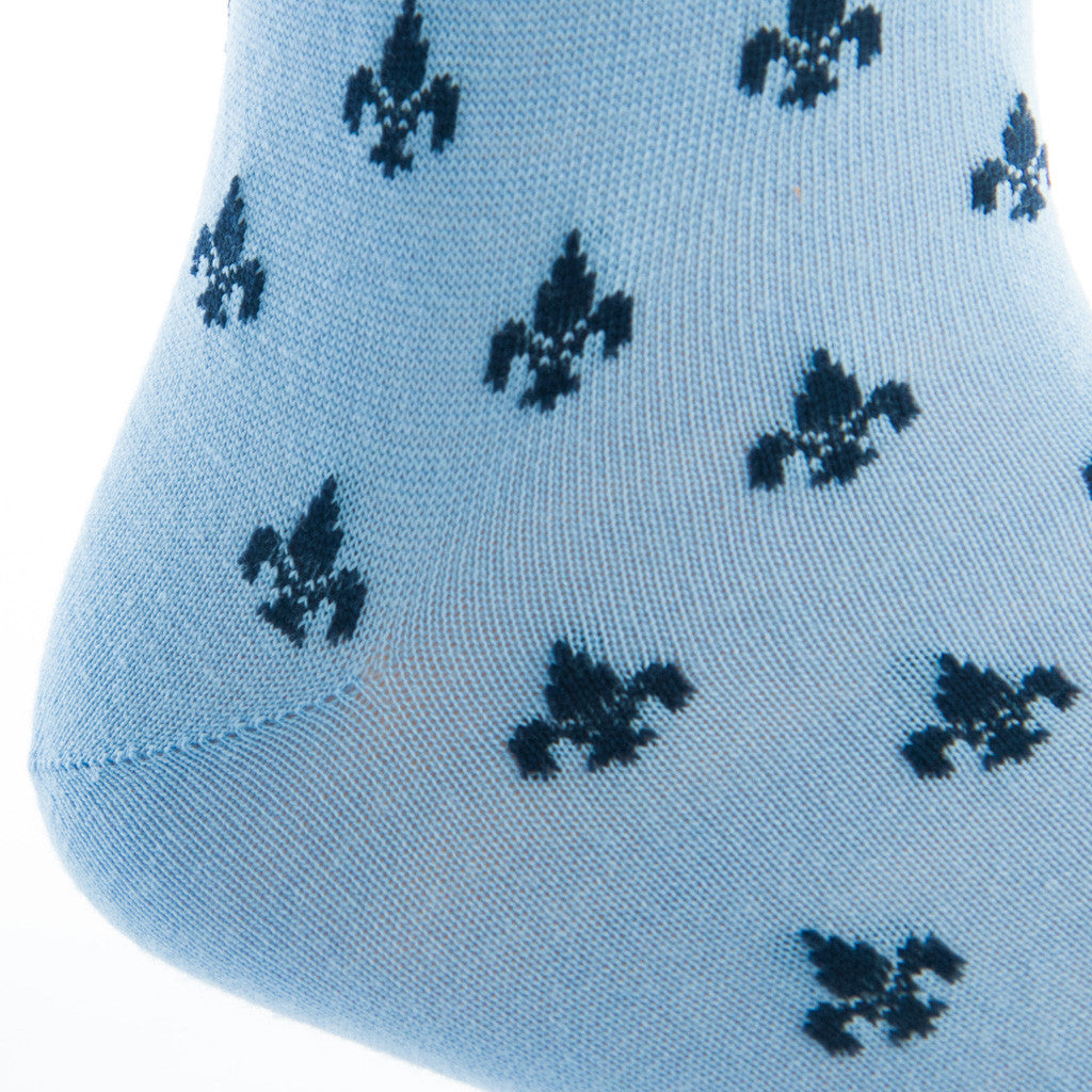 Sky Blue and Dress Navy Fleur De Lis Wool Sock Linked Toe Mid-Calf – Dapper Classics®
