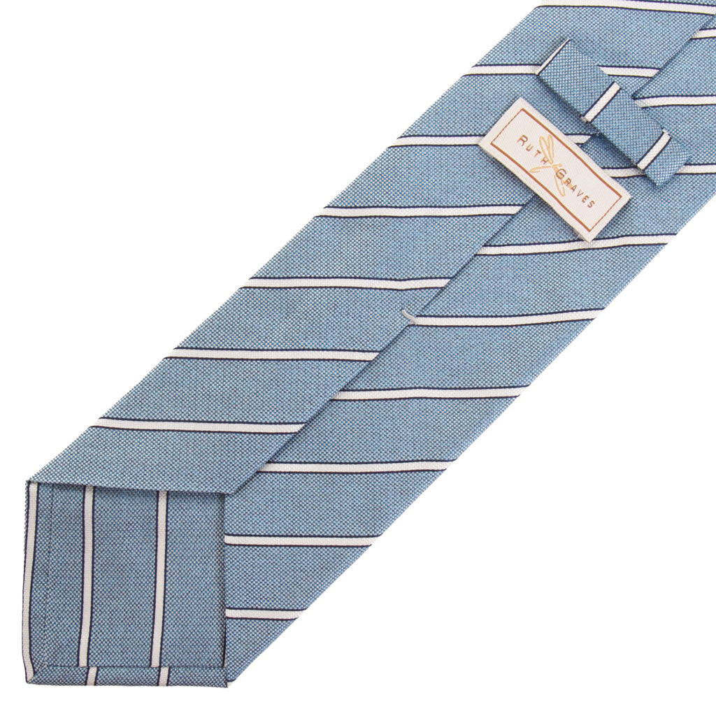 Azure Blue with Cream and Clematis Blue Silk Woven Striped Necktie ...