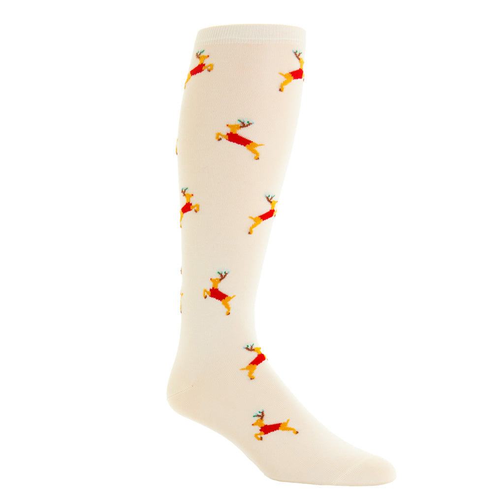 Cream with Dashing Reindeer Cotton Sock Linked Toe OTC – Dapper Classics®