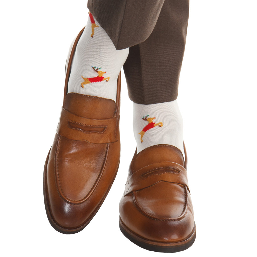 Cream with Dashing Reindeer Cotton Sock Linked Toe OTC – Dapper Classics®