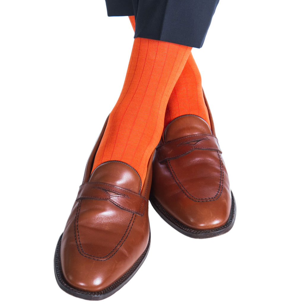 Red Orange Solid Ribbed Cotton Sock Linked Toe OTC – Dapper Classics®