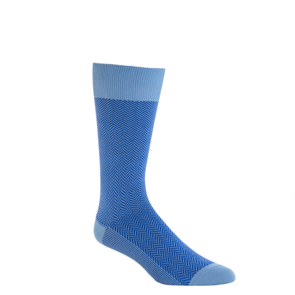 Azure Blue and Clematis Blue Herringbone Cotton Sock Linked Toe OTC ...