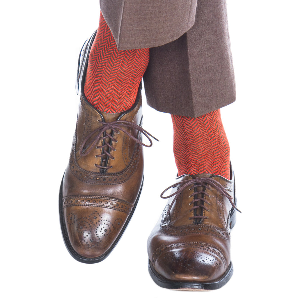 Forest Green and Tigerlily Orange Herringbone with Forest Green Tippin ...