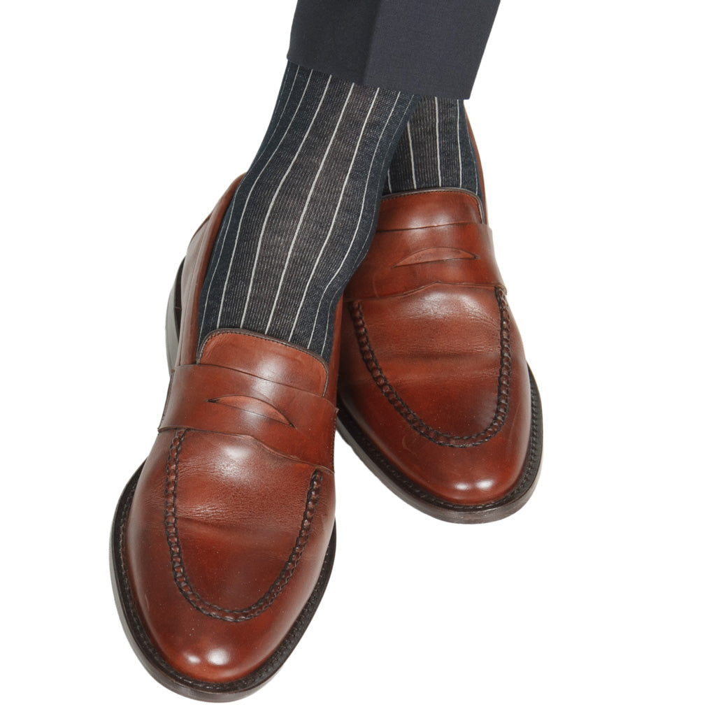 Navy with Ash Vertical Stripe Cotton Sock Linked Toe OTC – Dapper Classics®