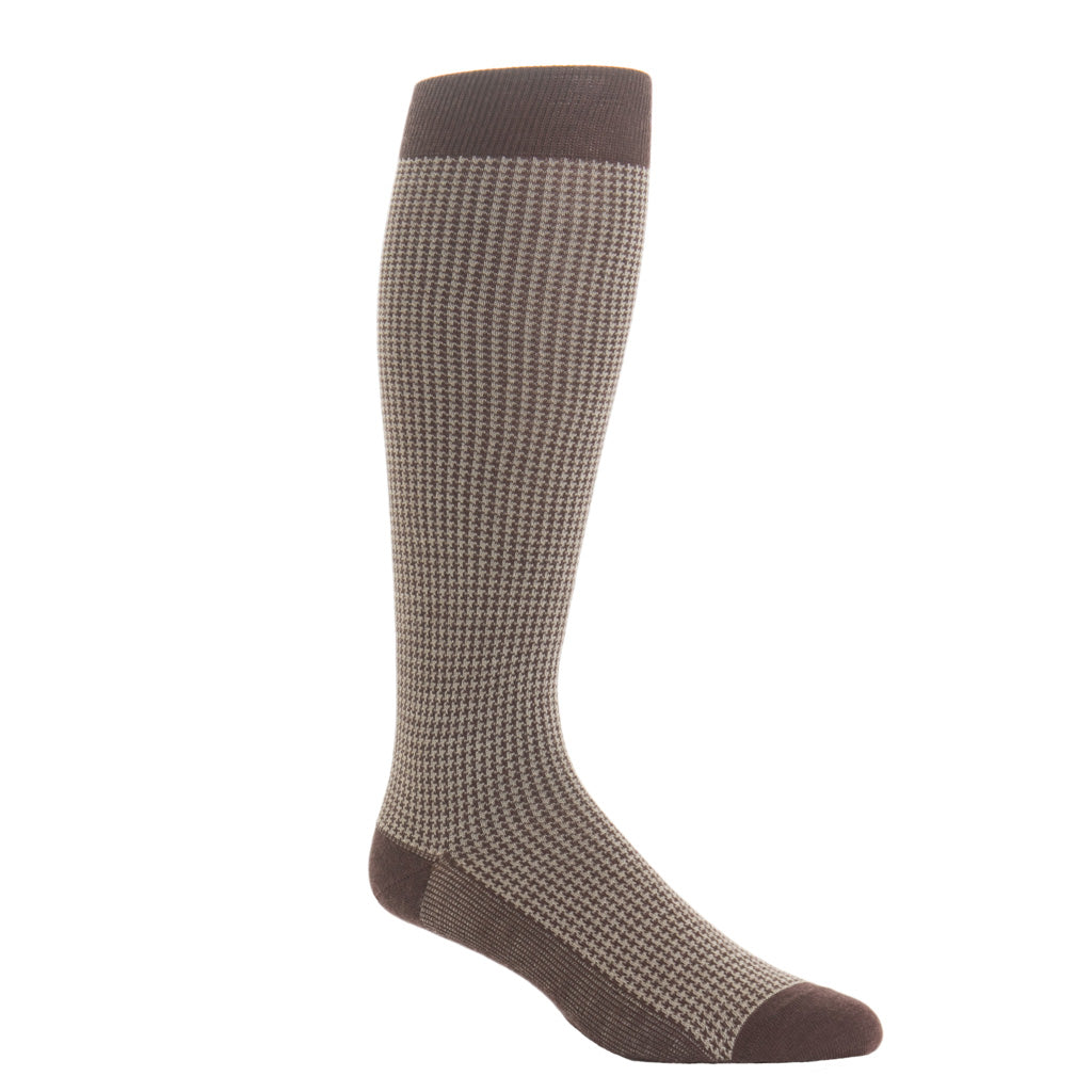 Coffee Brown and Taupe Houndstooth Fine Merino Wool Sock Linked Toe OT ...