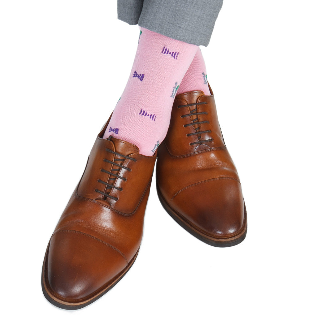 Pink with Purple & Pink Bowties and Mint Juleps Cotton Sock Linked Toe ...
