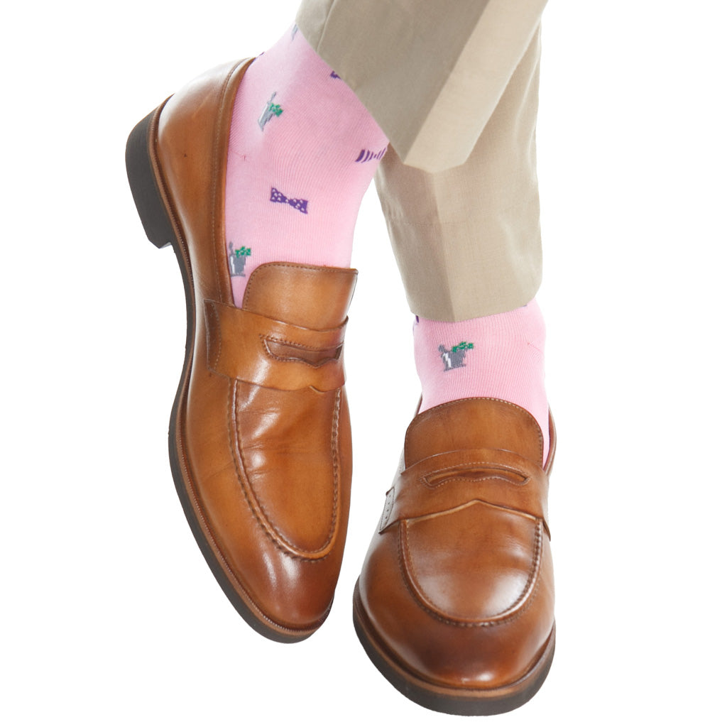 Pink with Purple & Pink Bowties and Mint Juleps Cotton Sock Linked Toe ...