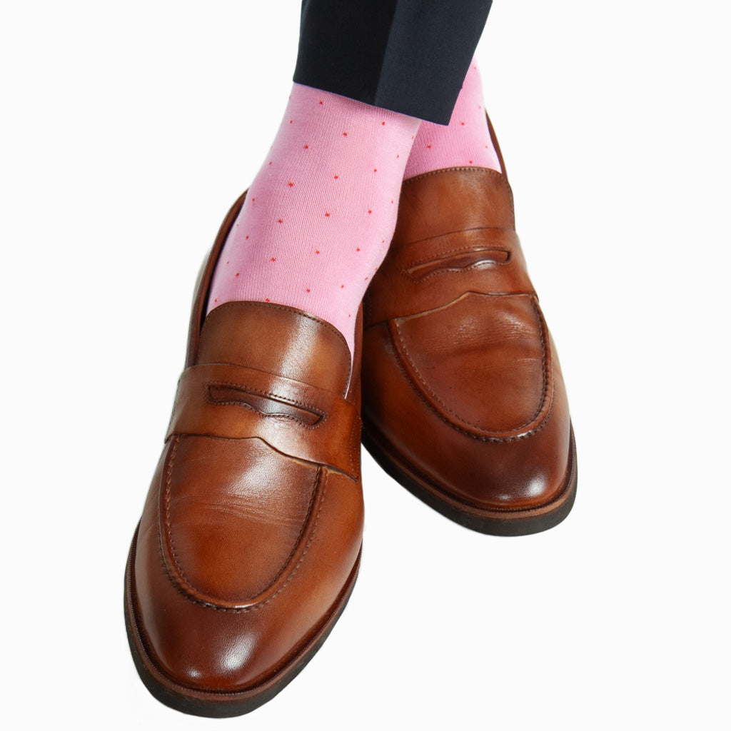 Pink with Red Orange Pin Dot Cotton Sock Linked Toe OTC – Dapper Classics®