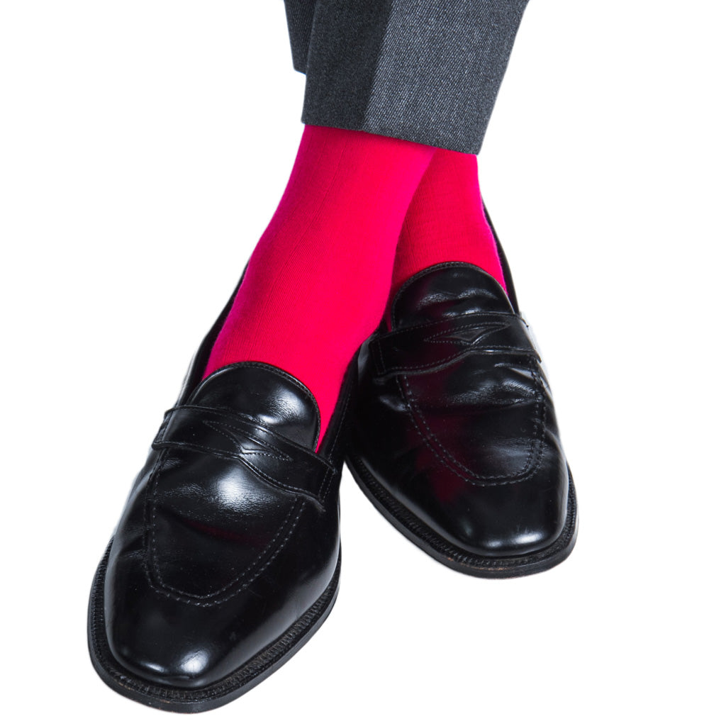 Magenta Solid Ribbed Fine Merino Wool Sock Linked Toe OTC – Dapper ...