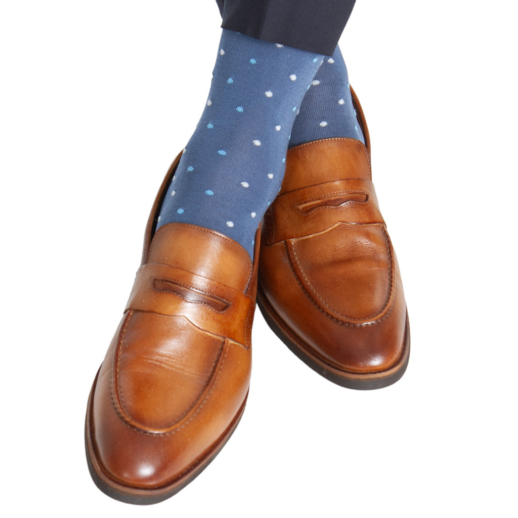 Indigo Blue with Sky Blue and Ash Dot Cotton Sock Linked Toe OTC ...