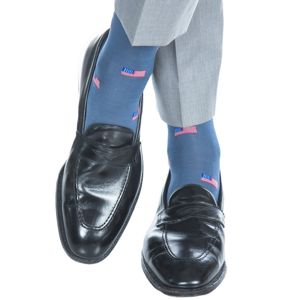 Indigo Blue with Red, White, and Blue American Flag Cotton Sock Linked ...