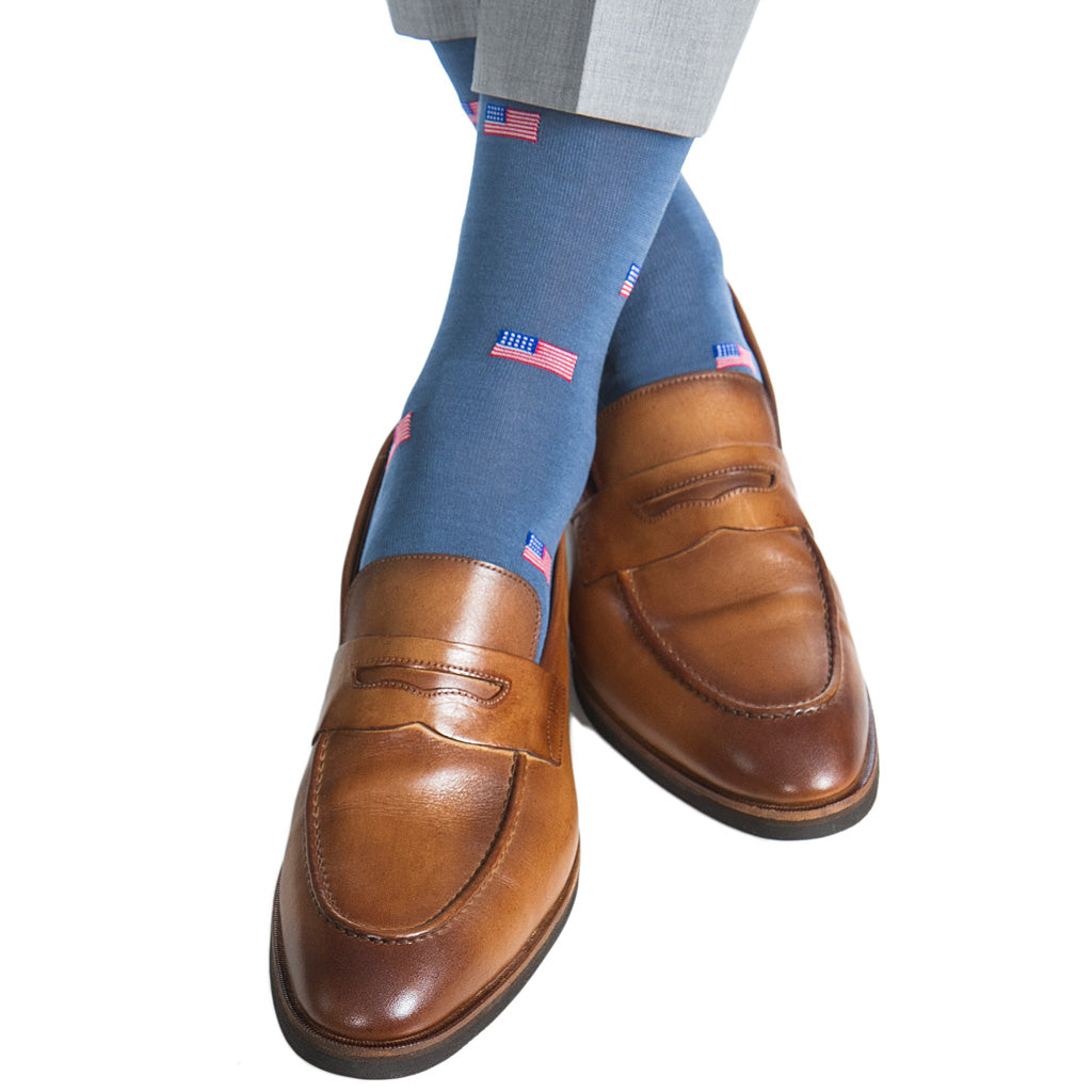 Indigo Blue with Red, White, and Blue American Flag Cotton Sock Linked ...