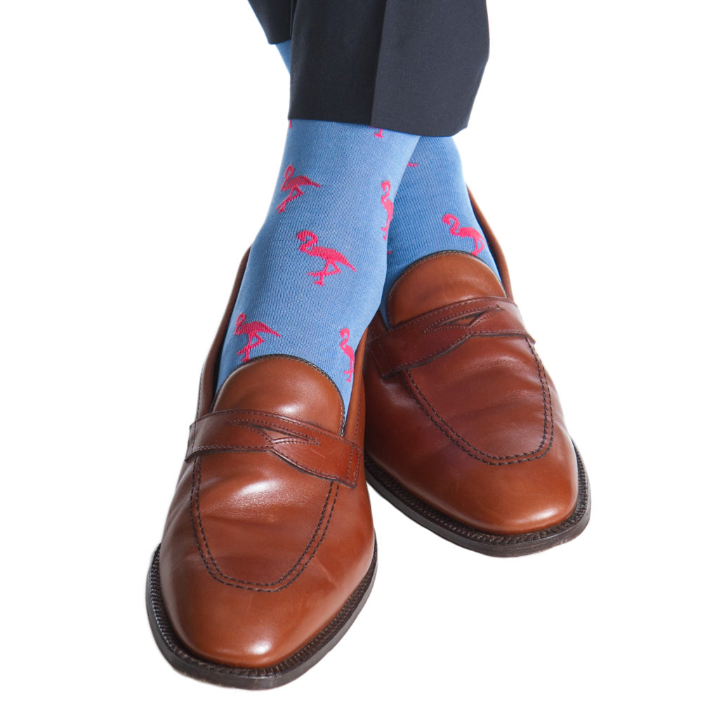 Azure Blue with Coral Flamingo Cotton Sock Linked Toe OTC – Dapper ...