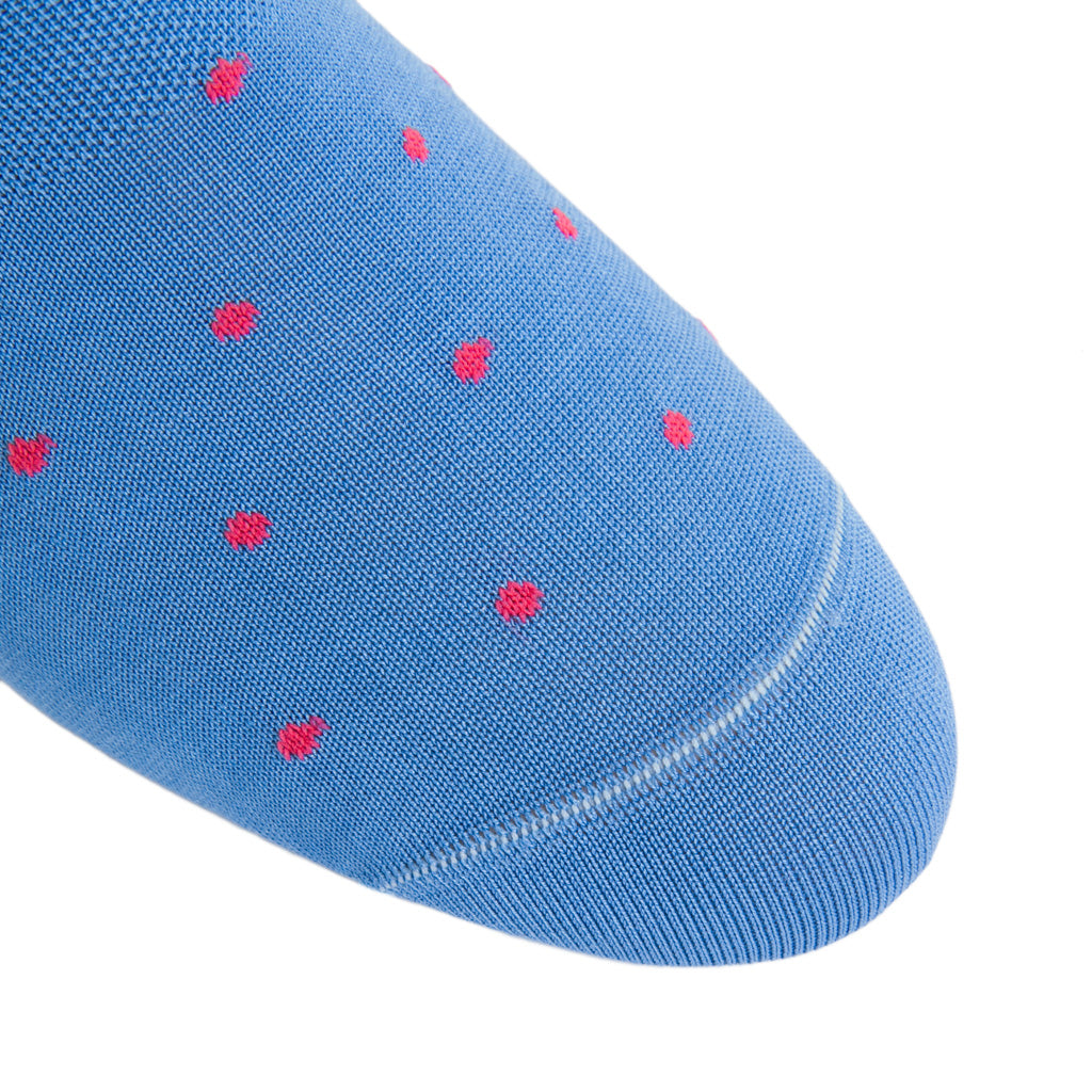Azure with Coral Dots | Mercerized Cotton | High Vamp No-Show Sock ...