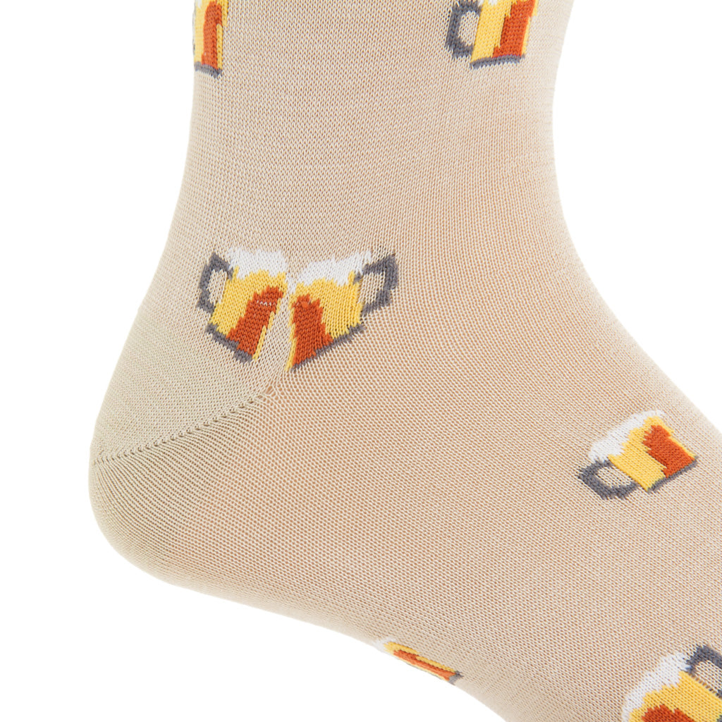 Tan with Burnt Orange and Cream Beer Mug Cotton Sock Linked Toe Mid-Ca ...