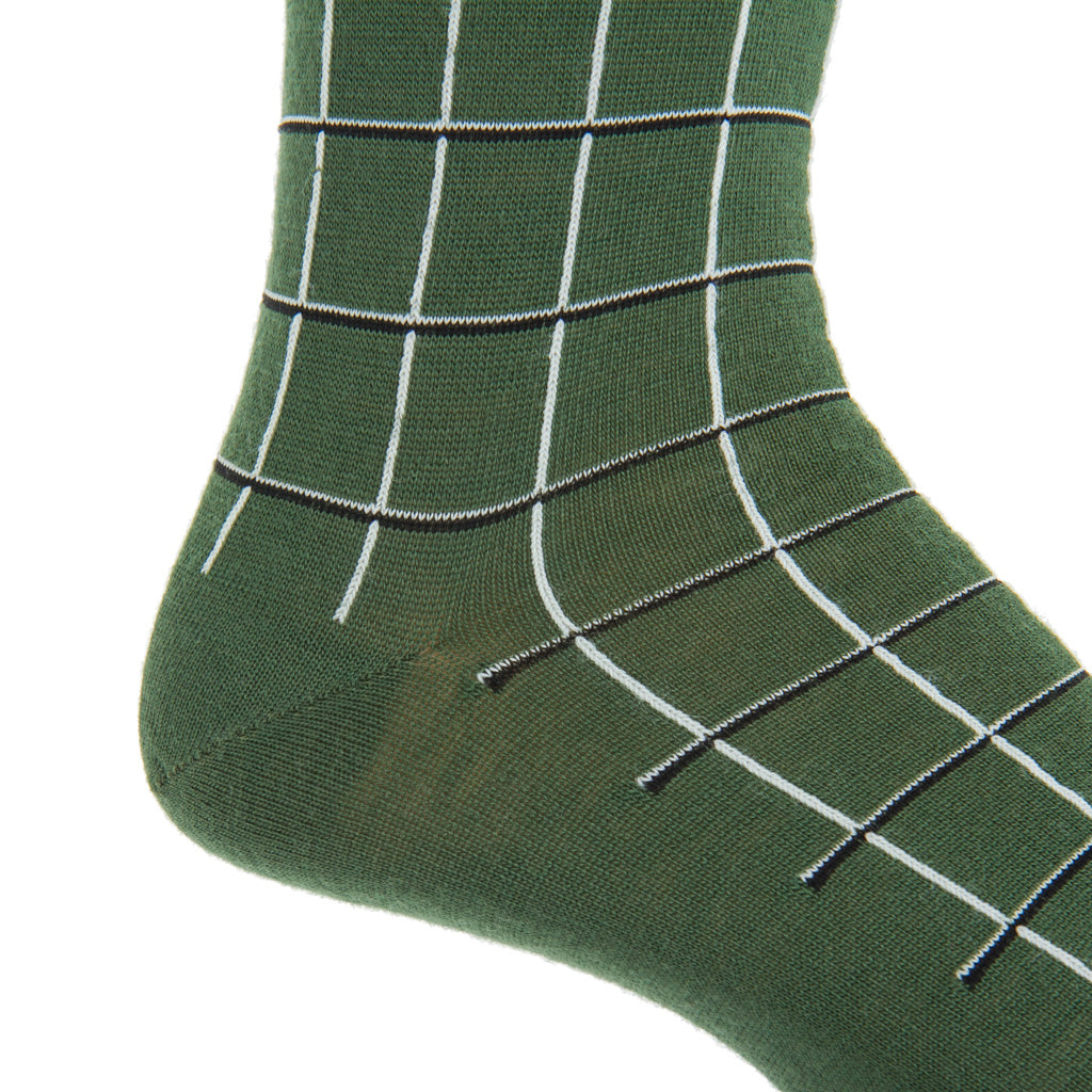 Pine Green with Black and Cream Window Pane Fine Merino Wool Sock Link ...