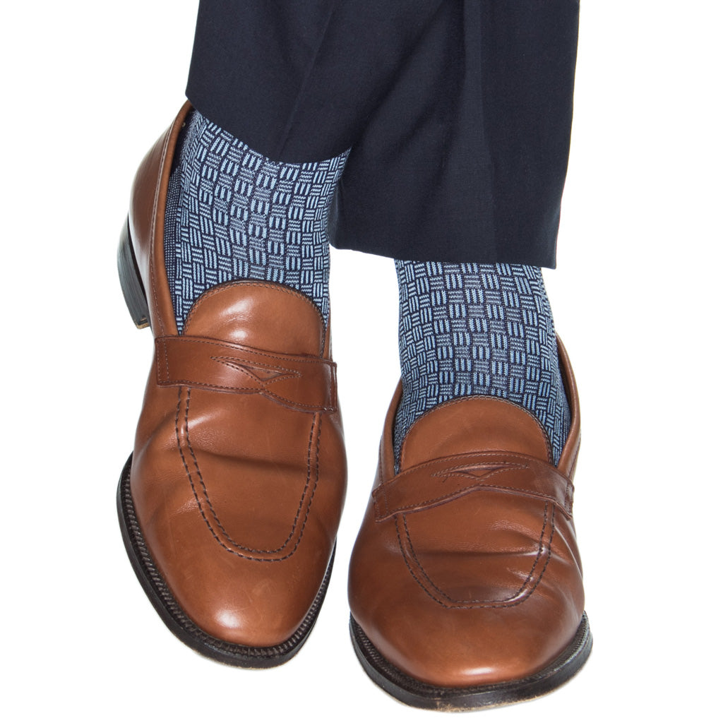 Classic Navy with Sky Blue Cross Hatch Cotton Over-the-Calf Sock ...