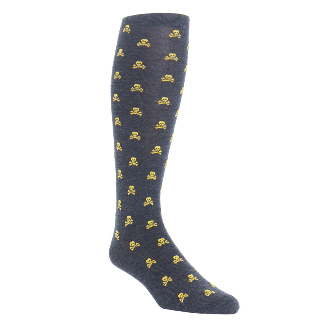 Charcoal with Saffron Skull and Crossbones Fine Merino Wool Sock Linke ...