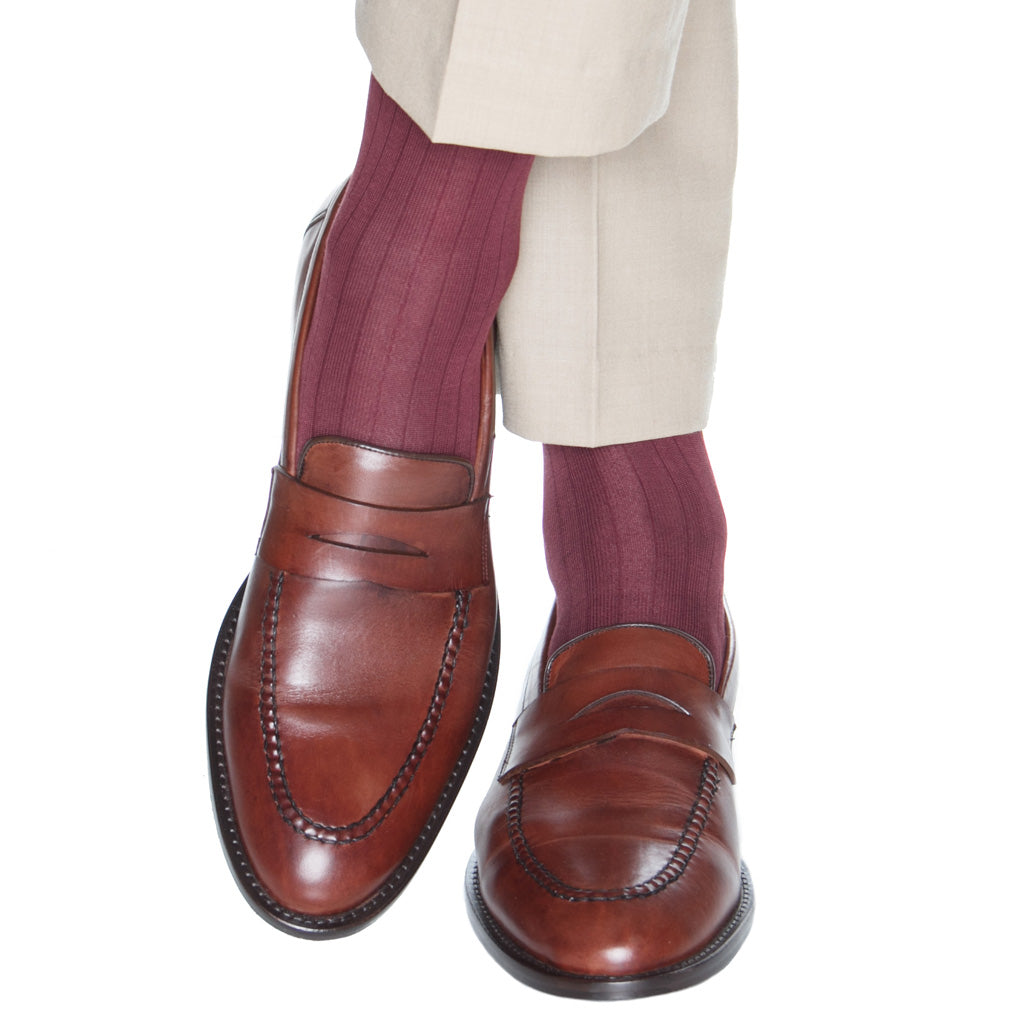 Burgundy Solid Ribbed Fine Merino Wool Sock Linked Toe OTC – Dapper ...