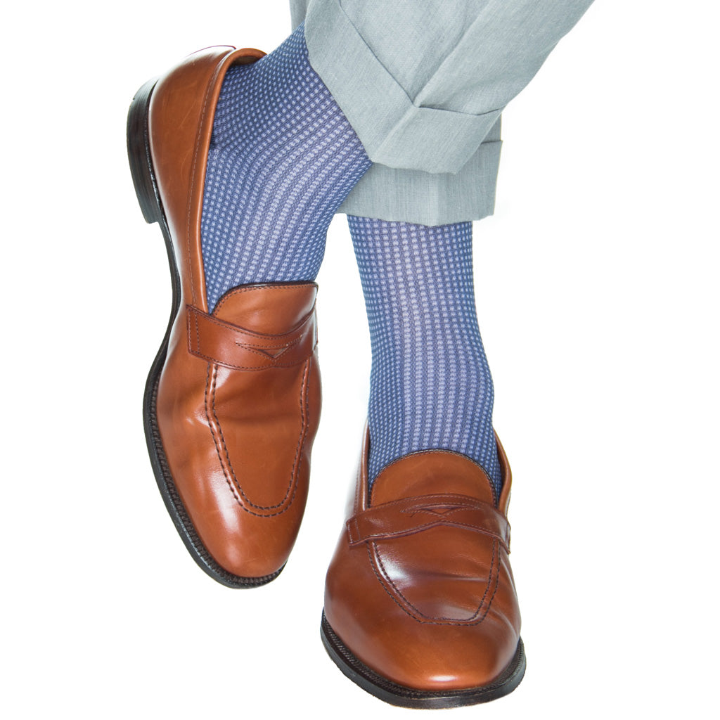 Indigo Blue and White Grenadine Cotton Sock Linked Toe OTC – Dapper ...
