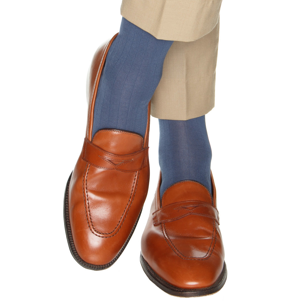 Indigo Blue Solid Ribbed Cotton Sock Linked Toe OTC – Dapper Classics®