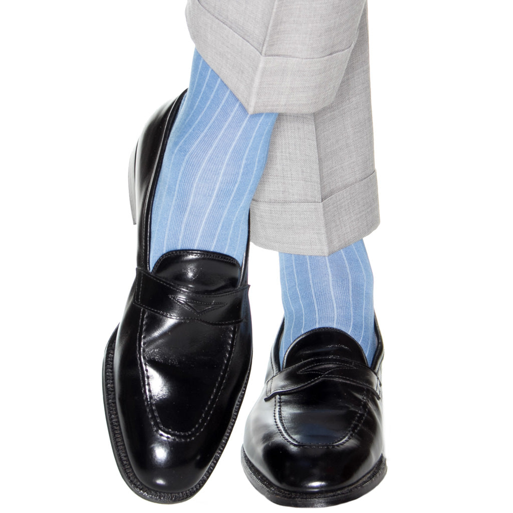Azure Blue Solid Ribbed Cotton Sock Linked Toe OTC – Dapper Classics®