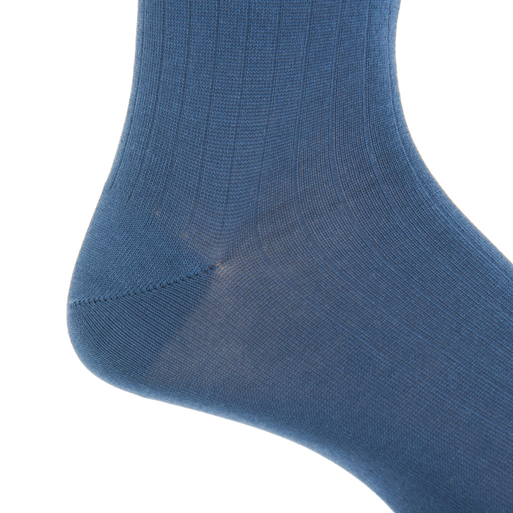 Indigo Blue Solid Ribbed Cotton Sock Linked Toe Mid-Calf – Dapper Classics®