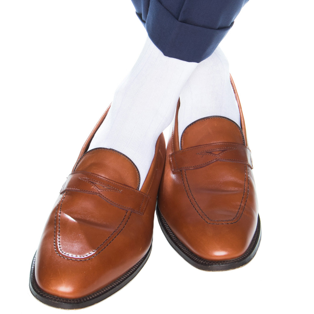 White Solid Ribbed Cotton Sock Linked Toe Mid-Calf – Dapper Classics®