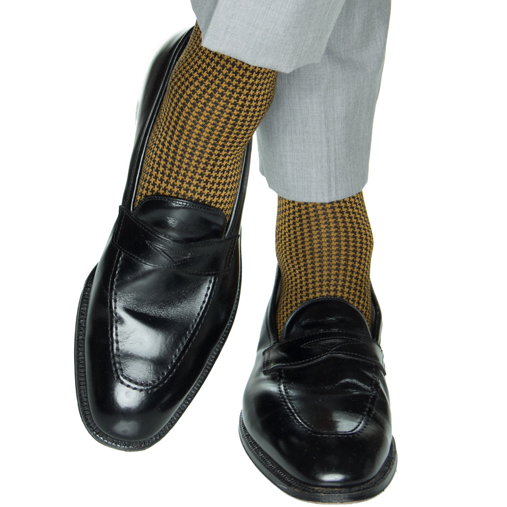 Black and Gold Houndstooth Cotton Sock Linked Toe OTC – Dapper Classics®