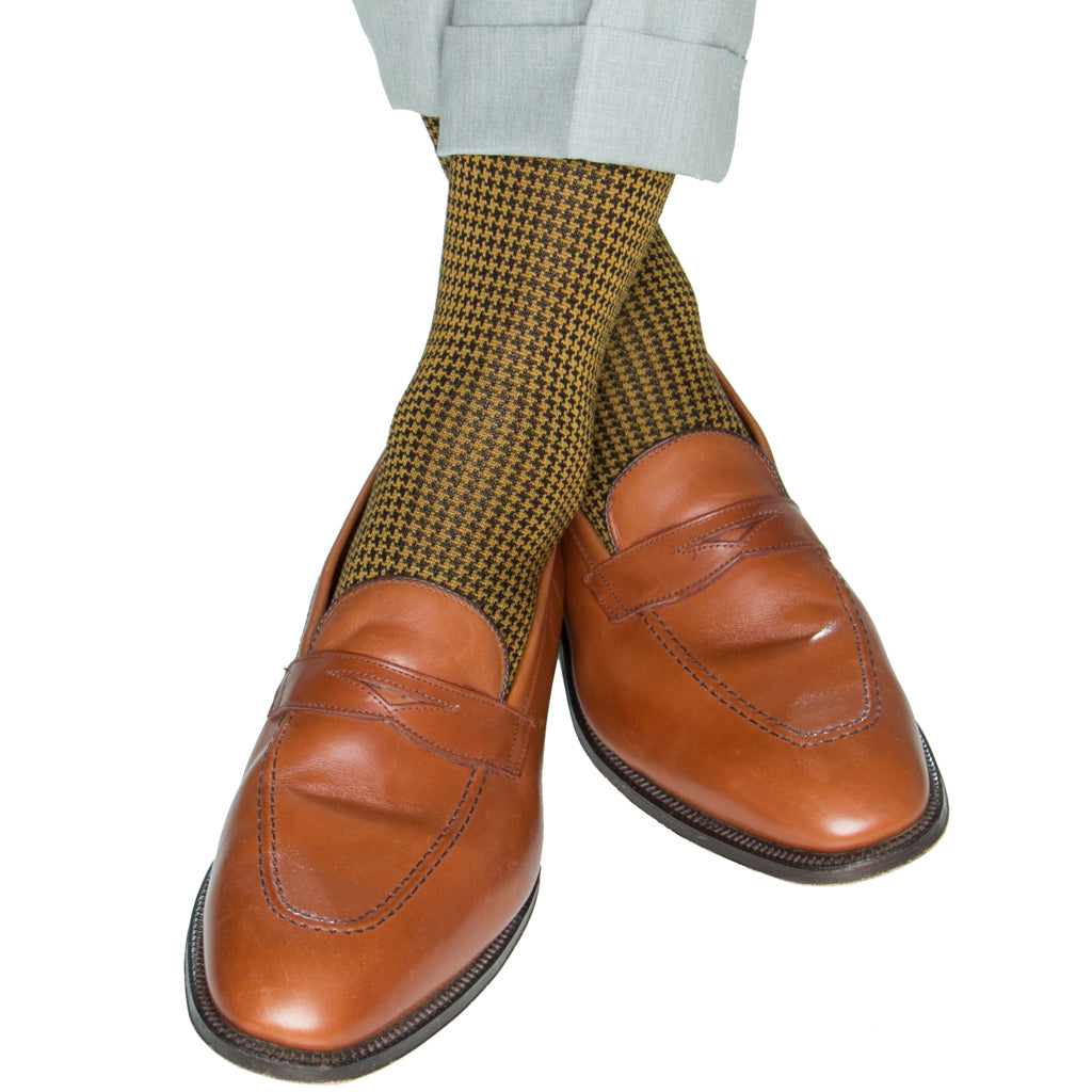 Black and Gold Houndstooth Cotton Sock Linked Toe Mid-Calf – Dapper ...