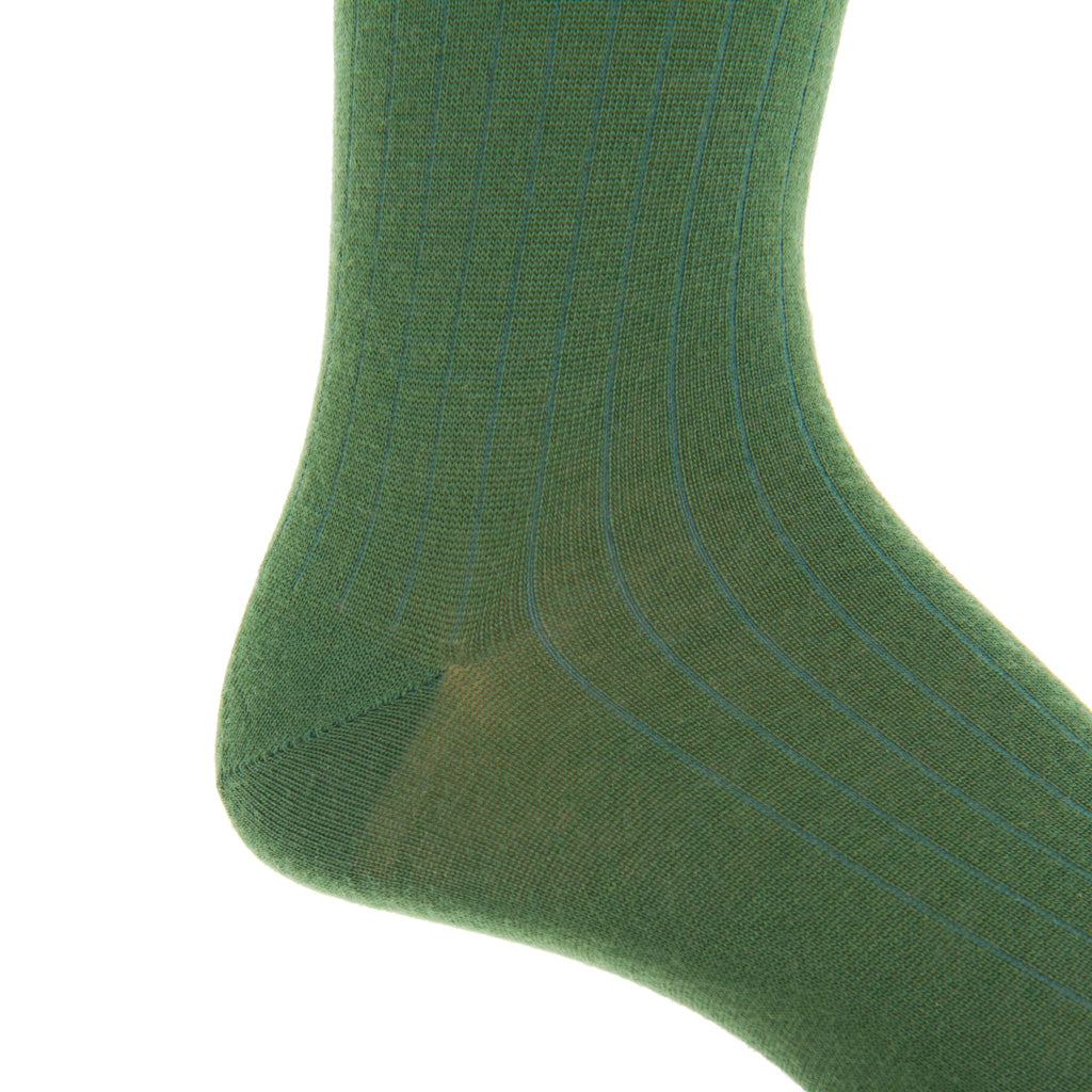Pine Green Solid Ribbed Fine Merino Wool Sock Linked Toe Mid-Calf ...