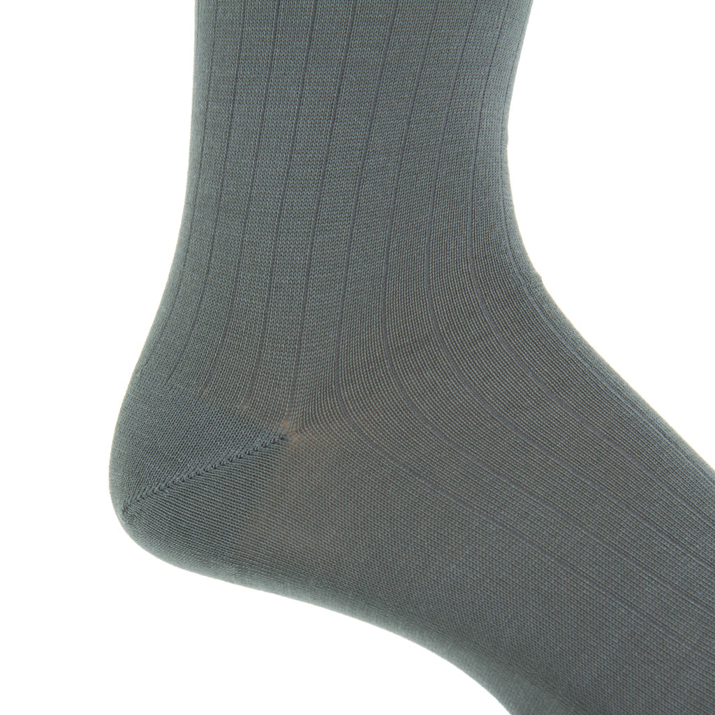 Steel Gray Solid Ribbed Cotton Sock Linked Toe Mid-Calf – Dapper Classics®