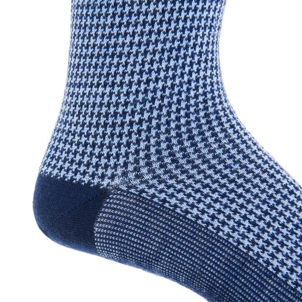 Dress Navy and Sky Blue Houndstooth Fine Merino Wool Sock Linked Toe M ...